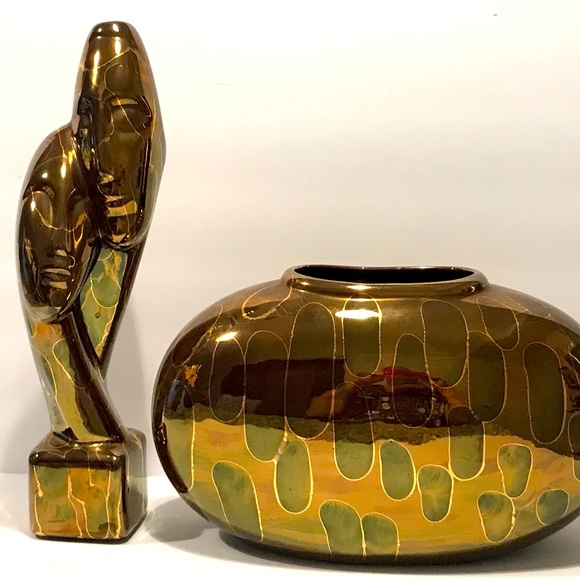 Art | Vintage Glazed Ceramic Vase And Figurine Matching Design | Poshmark